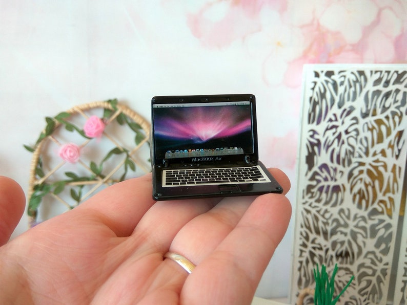 Miniature Laptop, Dollhouse Computer in 1:6 Scale. Notebook iPad Mac ...