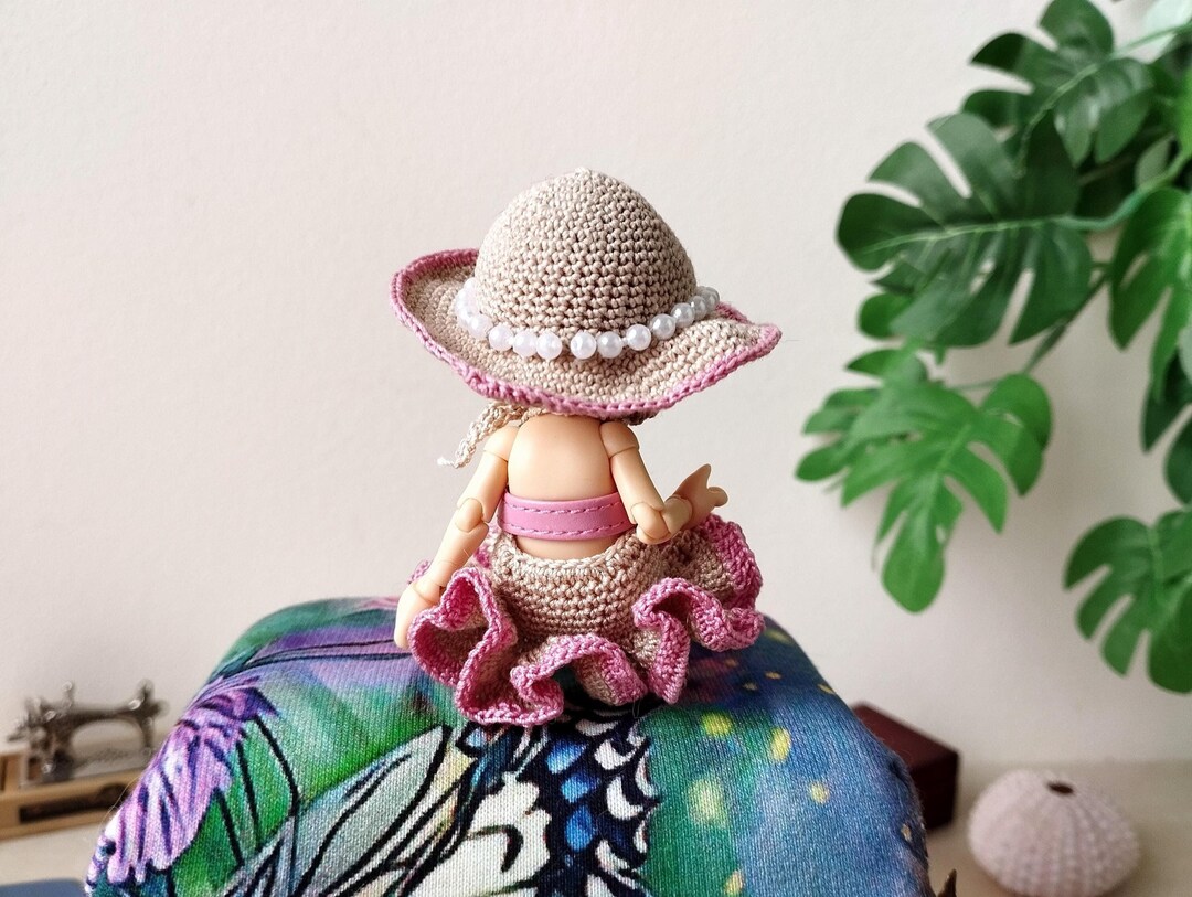 Miniature Crochet Dress With Hat for Realpuki Lati White BJD Dolls ...