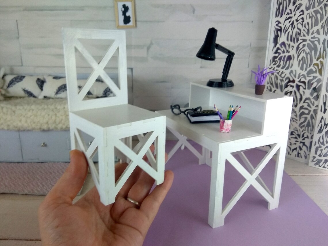 Miniature Desk With Chair 1/6 Scale School Office Prop White - Etsy