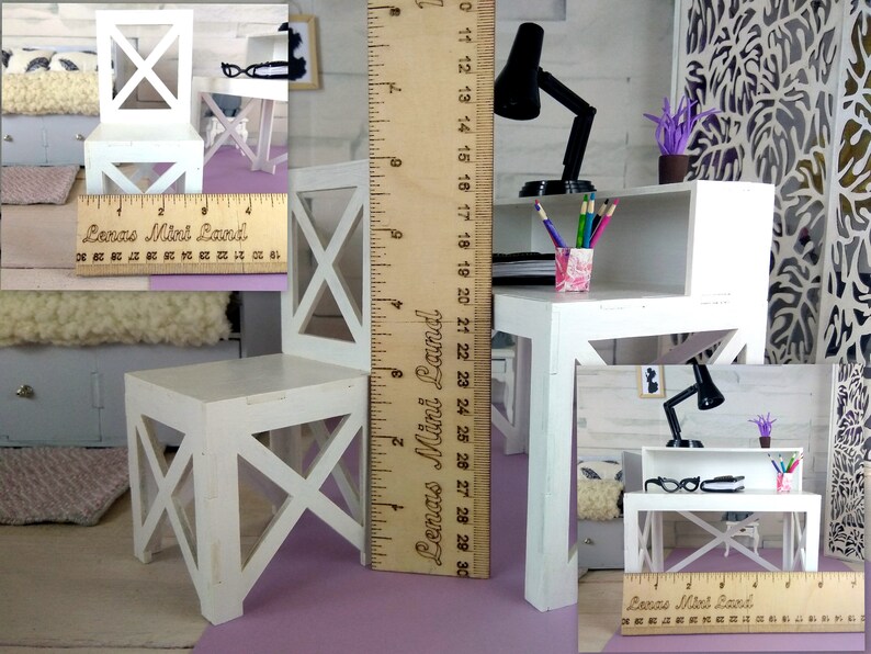 Miniature Desk With Chair 1/6 Scale School Office Prop White - Etsy