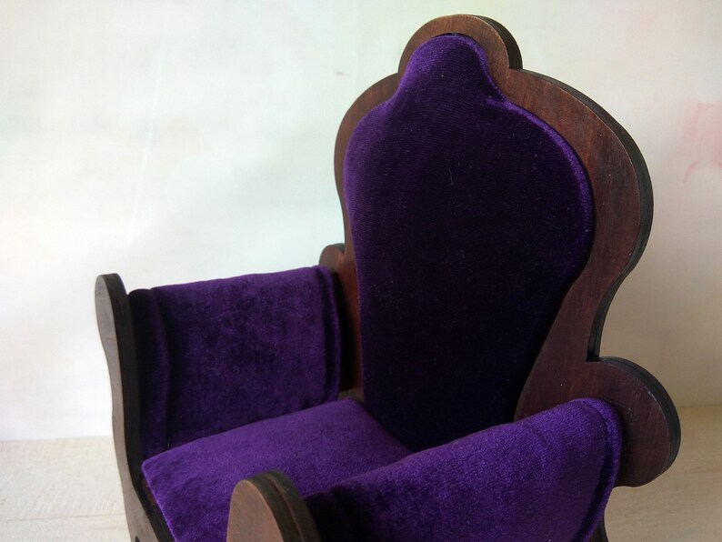 Miniature Dollhouse Throne Chair. 1:6 Scale Red Velvet Upholstered ...