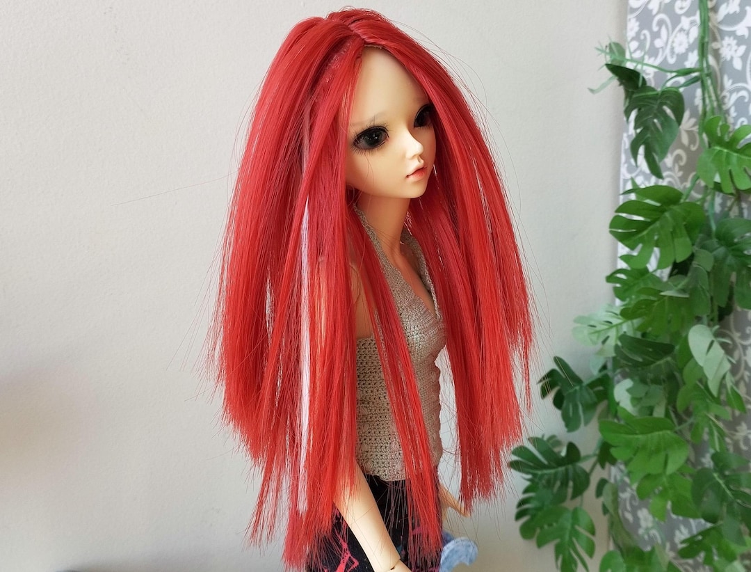 Minifee Red Wig With White Strands, Long Straight 1:4 Scale BJD Doll 7 ...