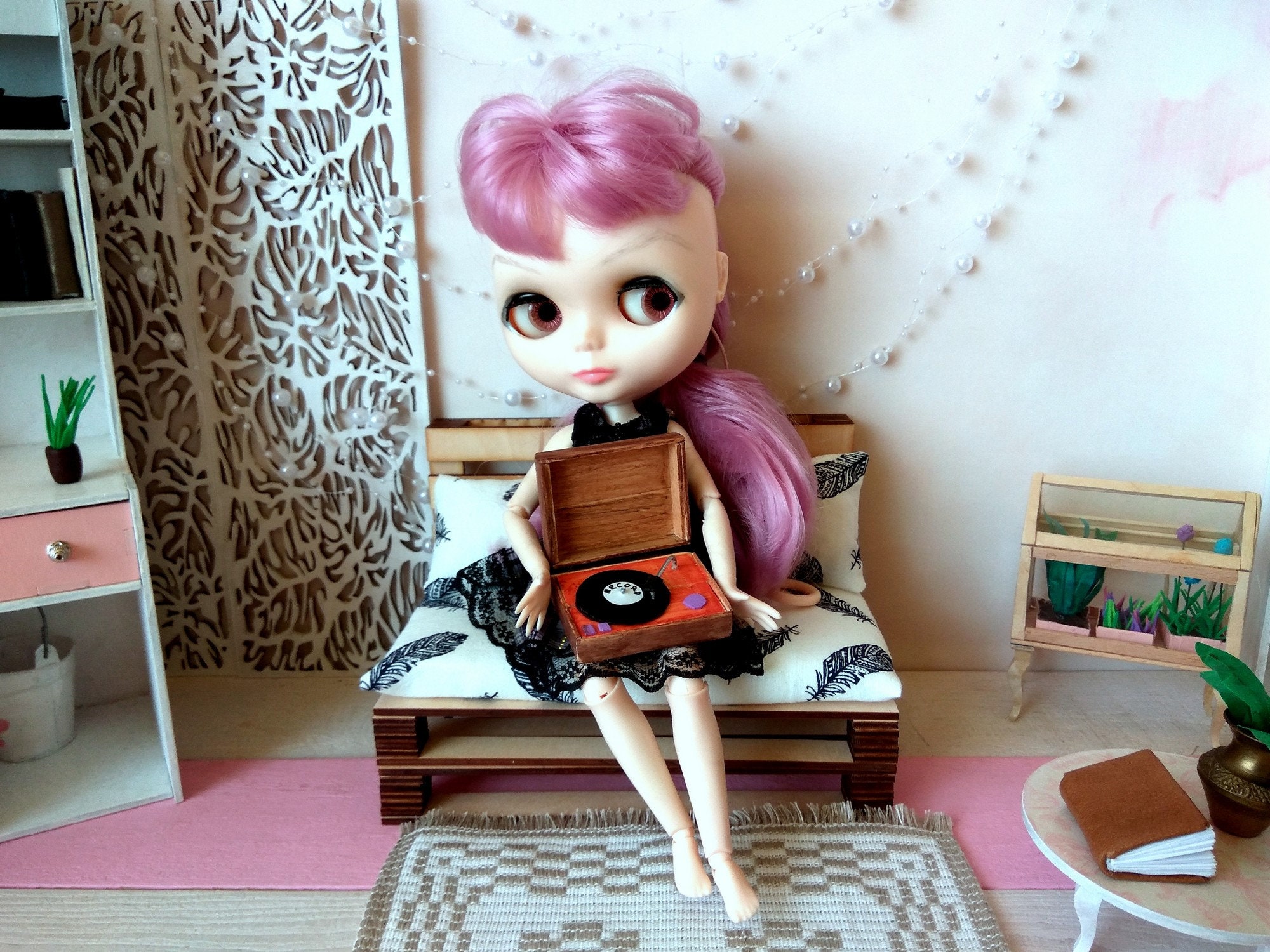 Miniature Record Player With Vinyl Record. 1:6 Scale Dollhouse | Etsy