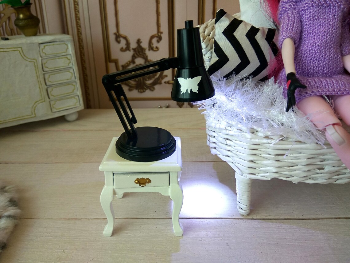 Miniature table lamp real lighting dollhouse led lamp for | Etsy