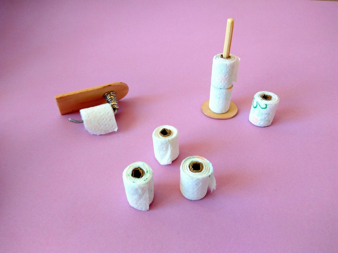 Miniature Dollhouse Toilet Paper Rolls Set With Stand or Holder. 1/6 ...