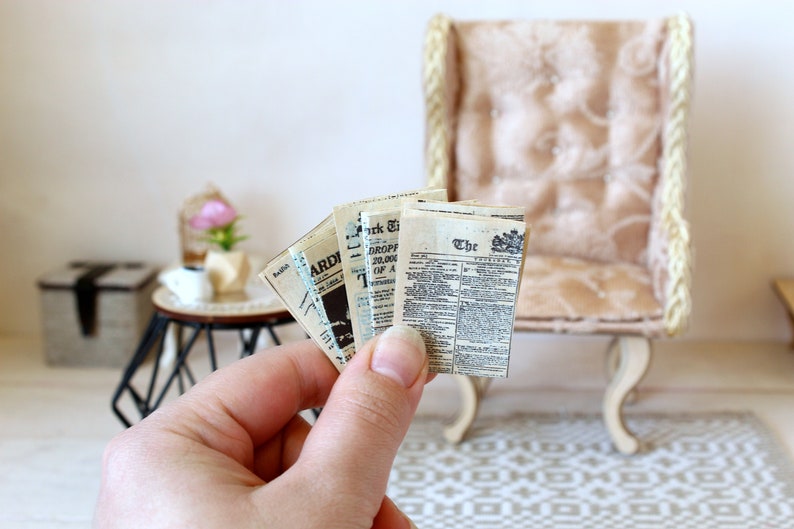 Miniature Newspaper Set, Dollhouse Accessories Paper New Old Look 1:6 ...