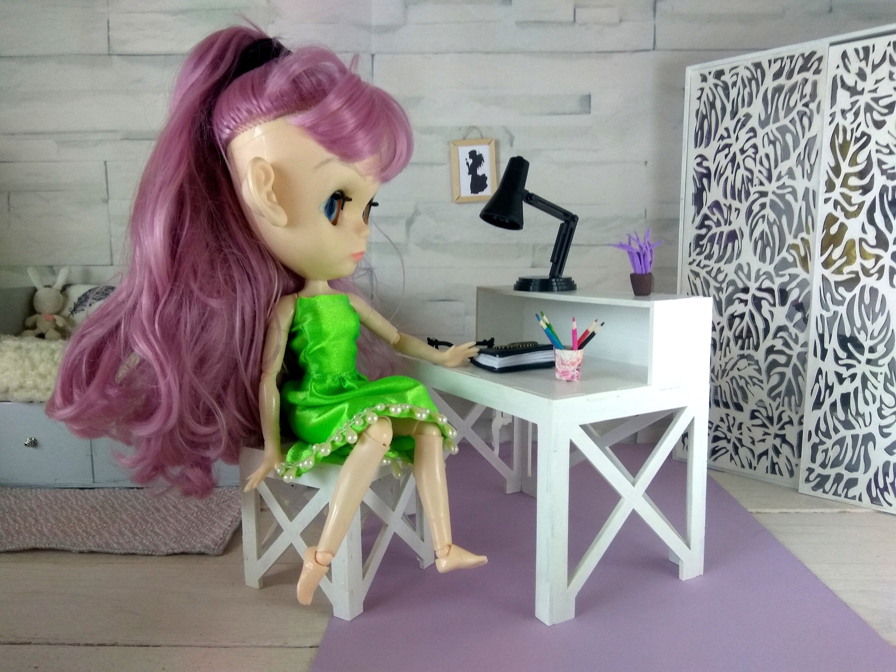 Miniature Desk With Chair 1/6 Scale School Office Prop White - Etsy