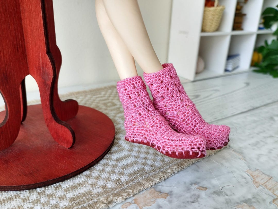 Miniature Crochet Ankle Boots: Leather Sole BJD Doll Shoes - Etsy