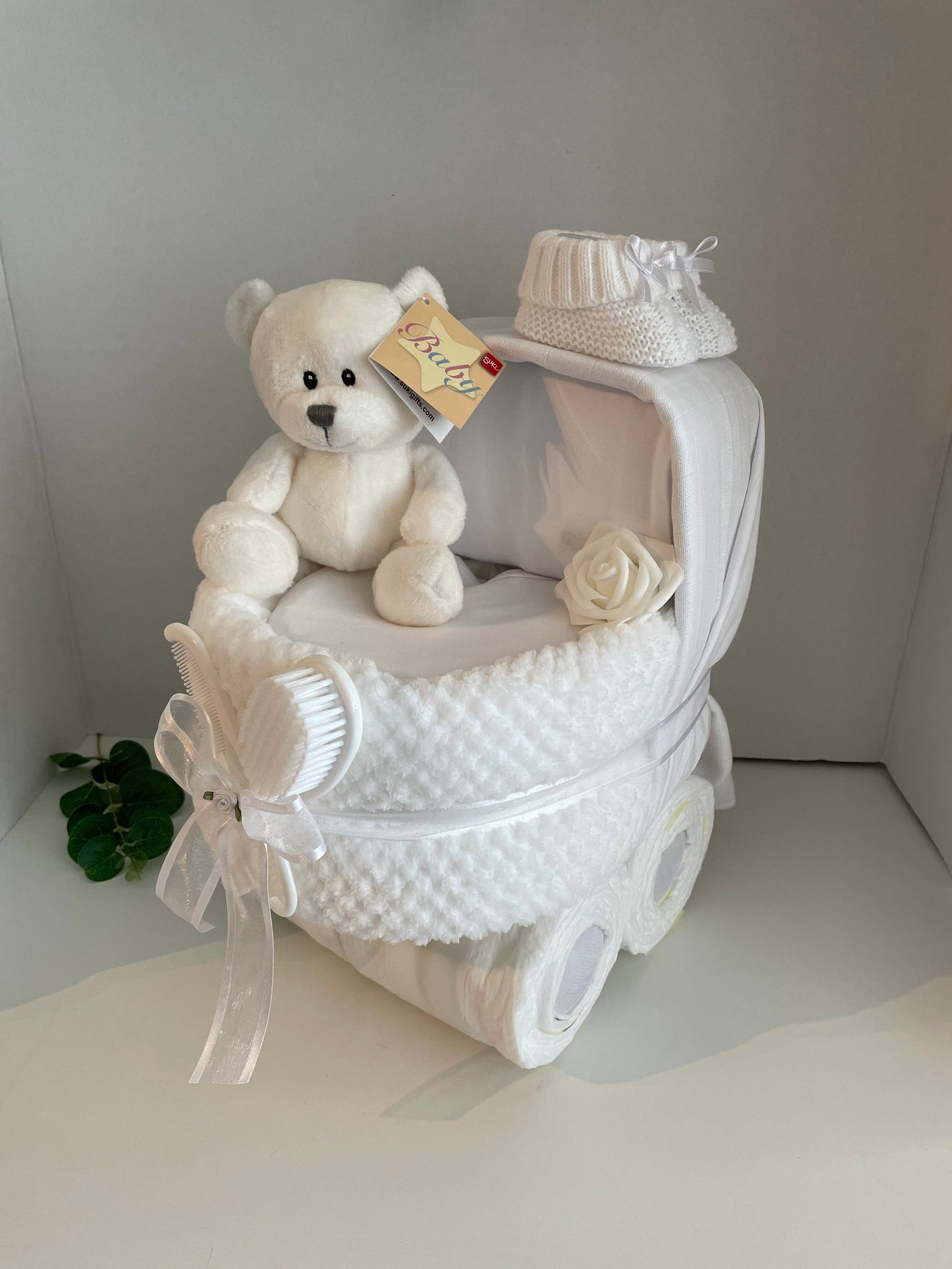 White Nappy Cake Pram Neutral Baby Shower Gift New Baby - Etsy