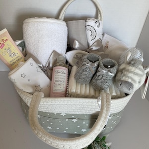 Personalised Baby Hamper, New Baby Gift Set, Nappy Caddy, Unisex Baby ...