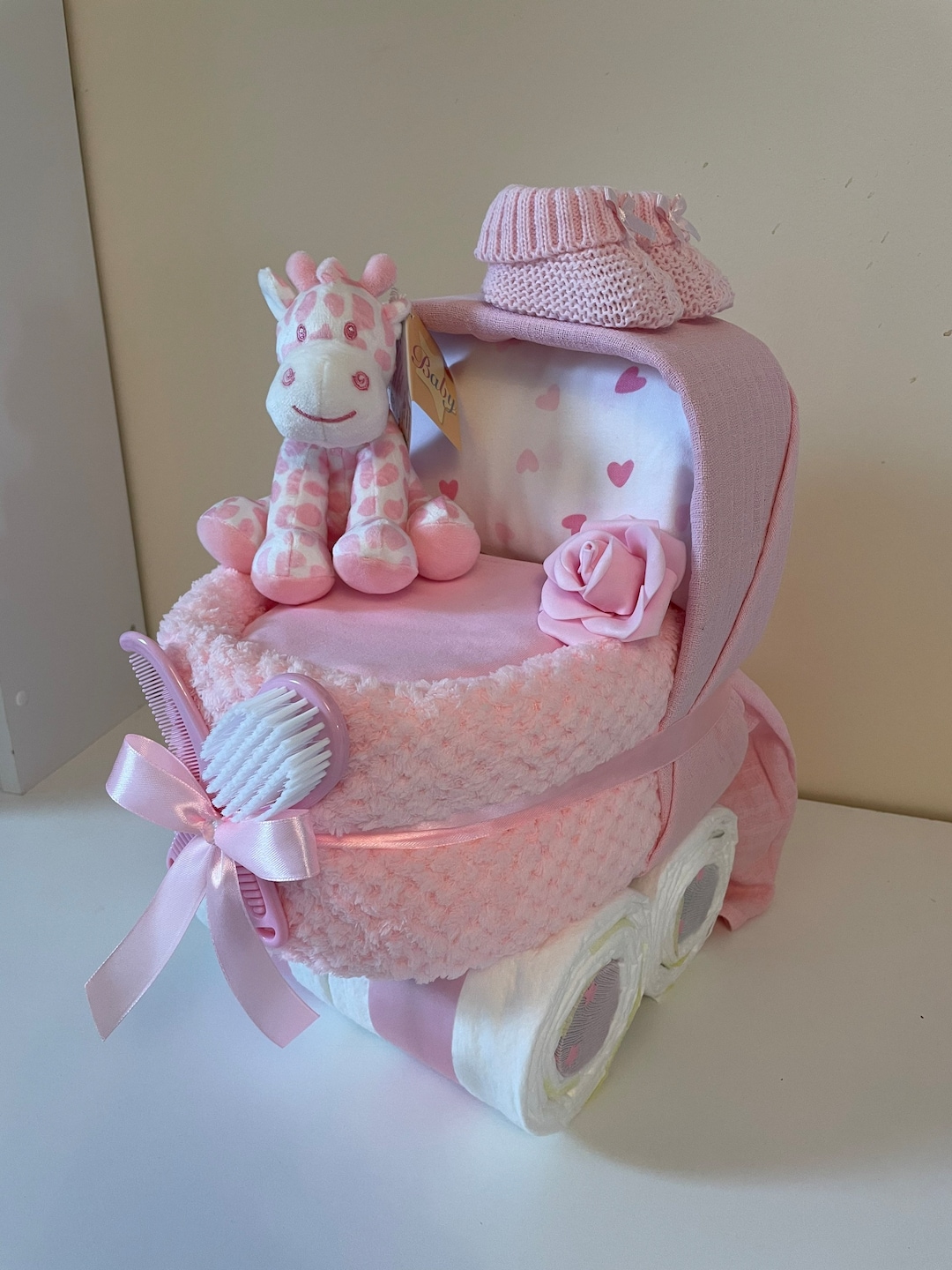 Nappy Cake Pram, Baby Girl Hamper, Pink Baby Shower, New Baby Gift ...