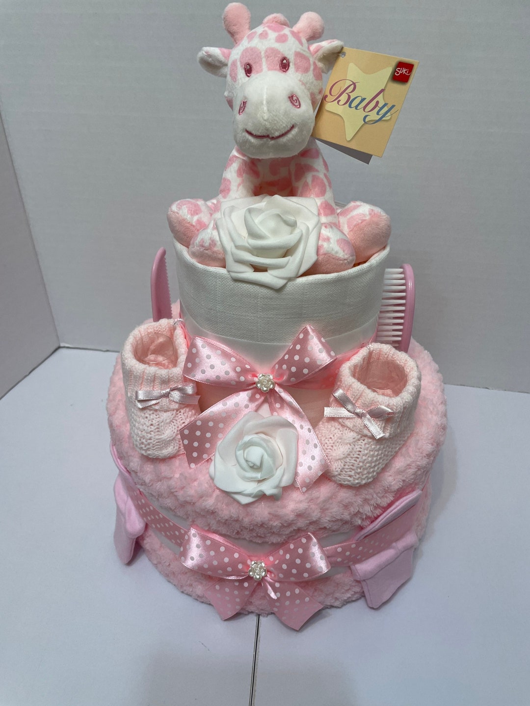 Pink Nappy Cake, Giraffe Theme, Baby Girl Hamper, Safari Baby Shower ...