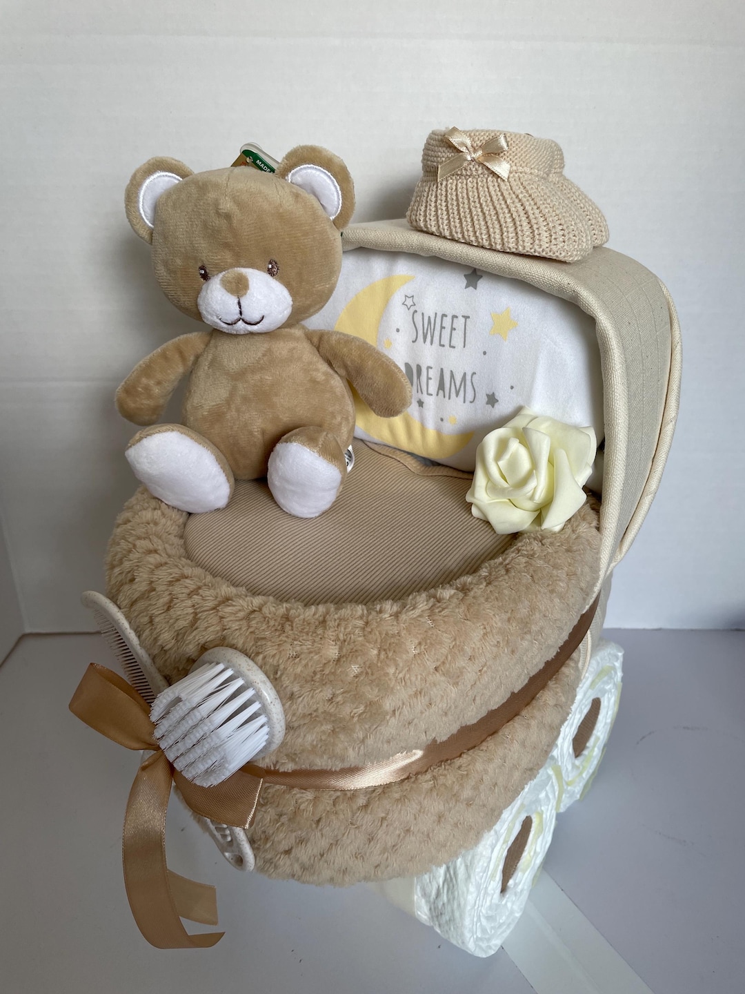 Unisex Nappy Cake Pram, Neutral Baby Shower Gift, New Baby Gift, Unisex ...