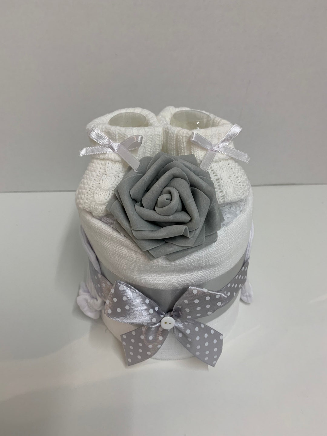 Mini Nappy Cake, Baby Bootees Gift, Baby Shower Gift, Baby Gift Hamper ...