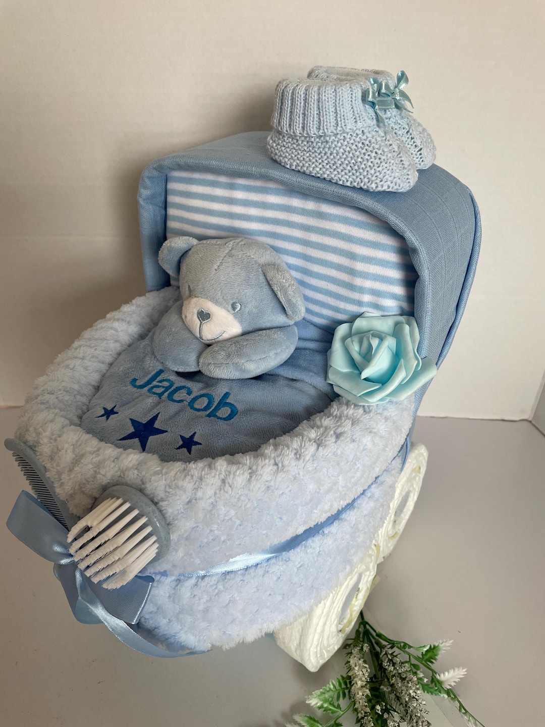 Nappy Cake Pram, Baby Hamper, Baby Shower Gift, Personalised Teddy ...