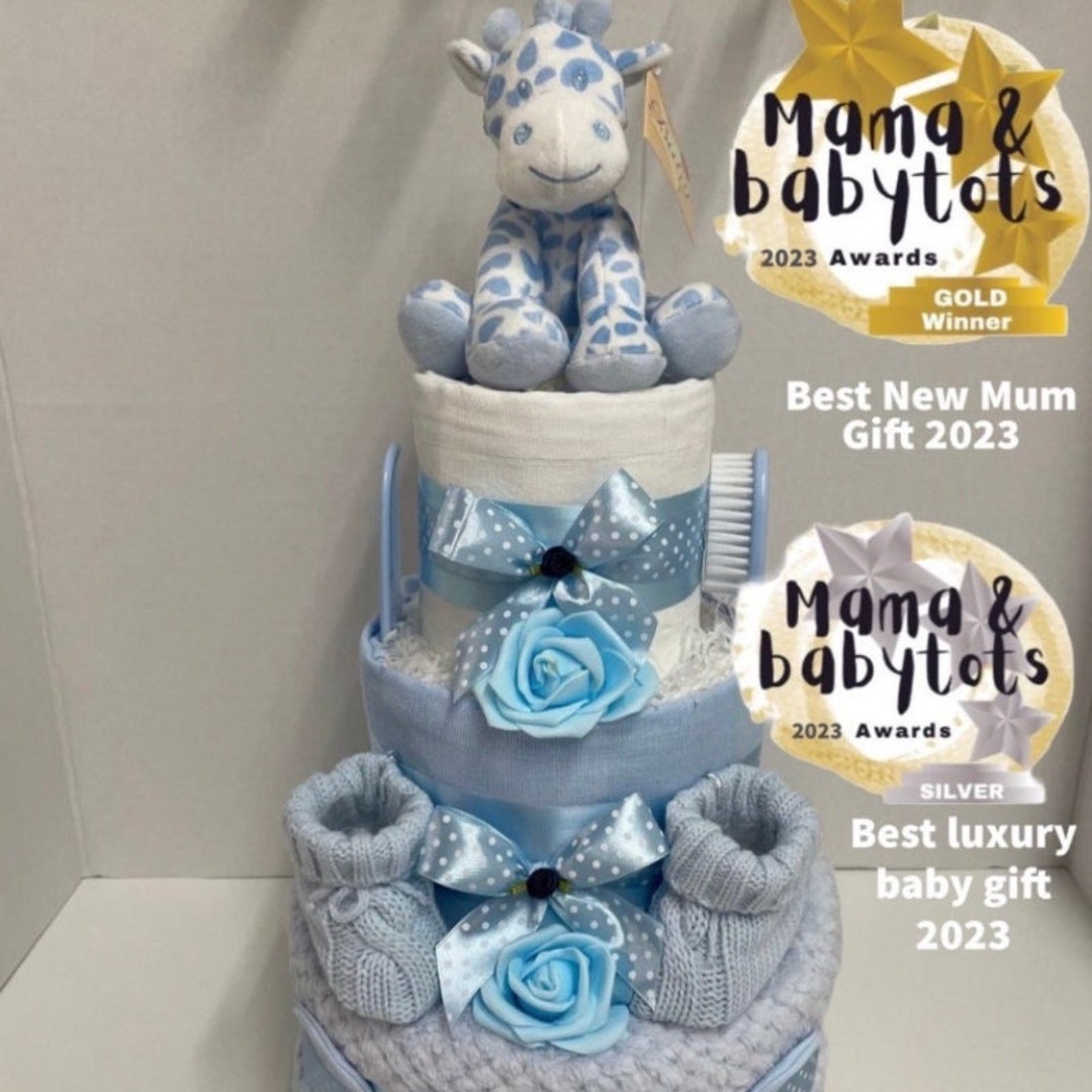 Giraffe Nappy Cake, Baby Boy Hamper, Blue Baby Shower, New Baby Gift ...