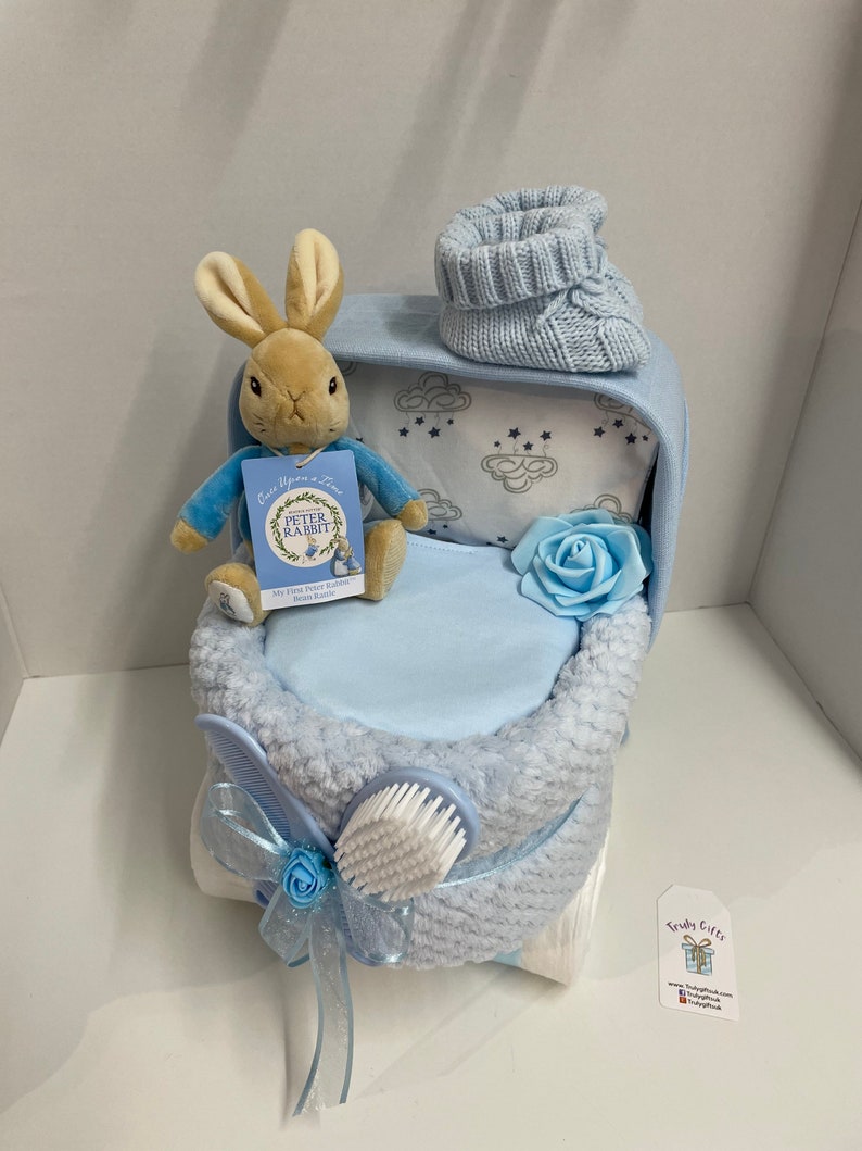 Baby Shower Gift for Boy, Nappy Cake Pram, Baby Hamper, Peter Rabbit ...