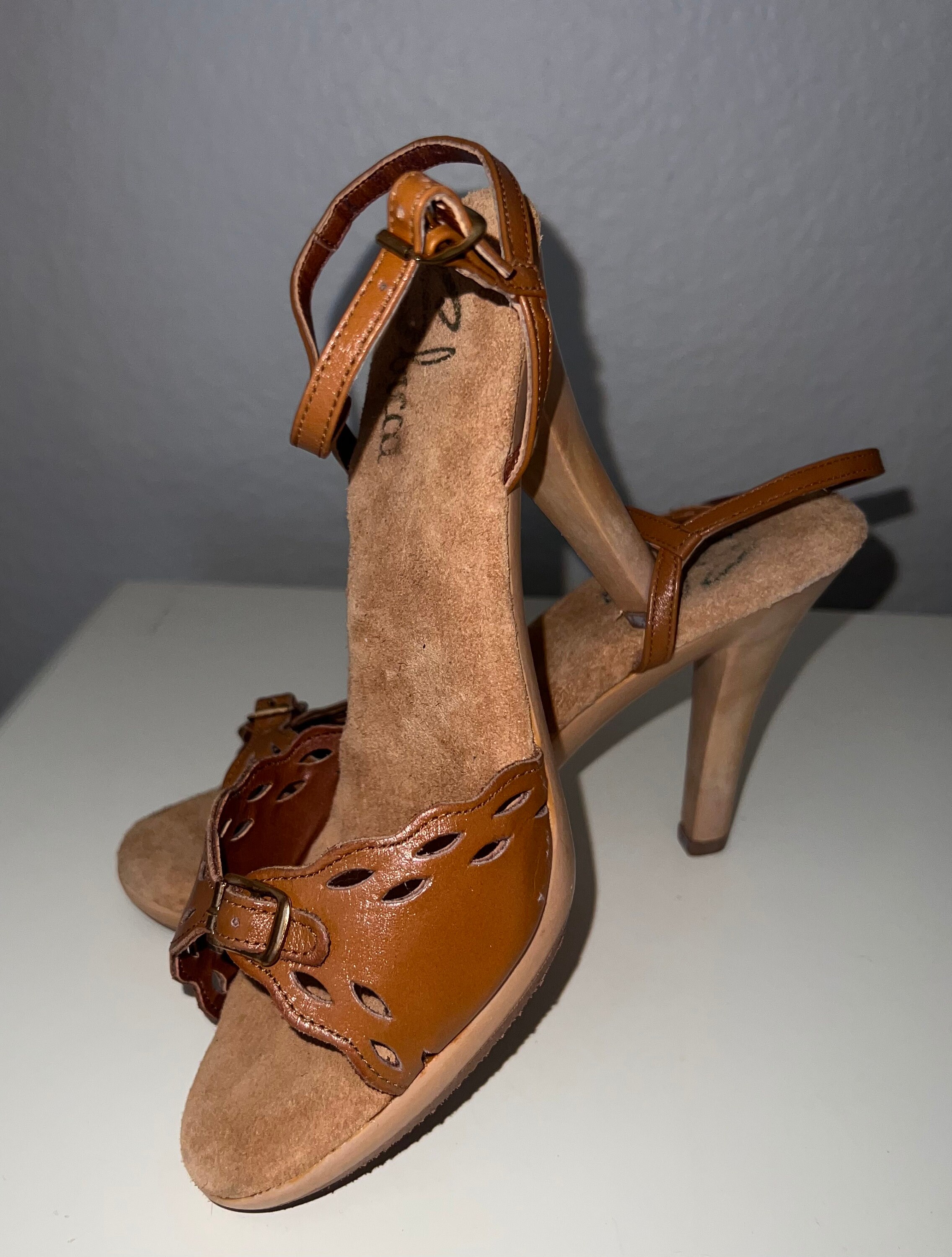 Vintage Sbicca Leather Wood Heels - Etsy
