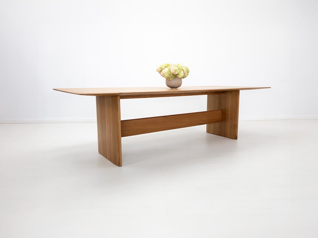 THEO Dining Table – Rift-sawn White Oak, Under-beveled Edge, Trestle ...