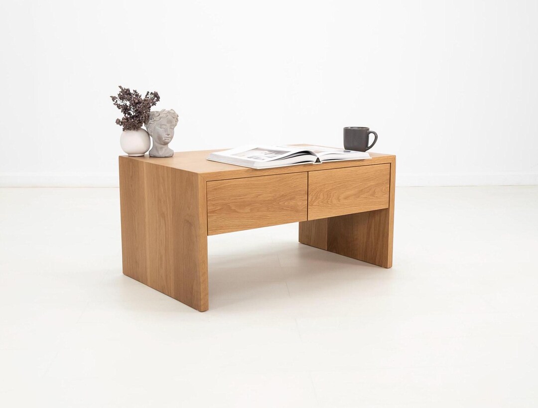 Custom DREW Coffee Table – White Oak, Soft-close Drawers, Minimalist ...