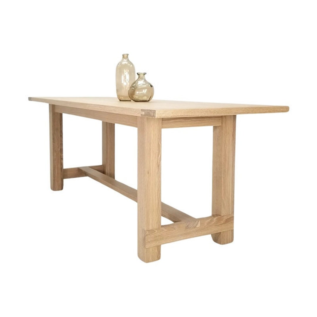 RÉMY Seawashed White Oak Dining Table Breadboard Ends, Artisan Beam Leg ...