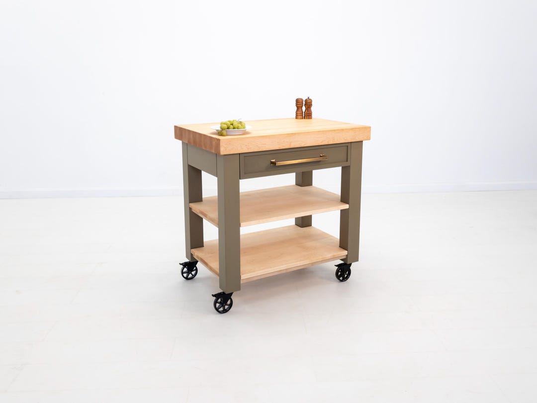 Custom CHEF Butcher Block Island or Cart – 3" Maple Top, Painted Base ...