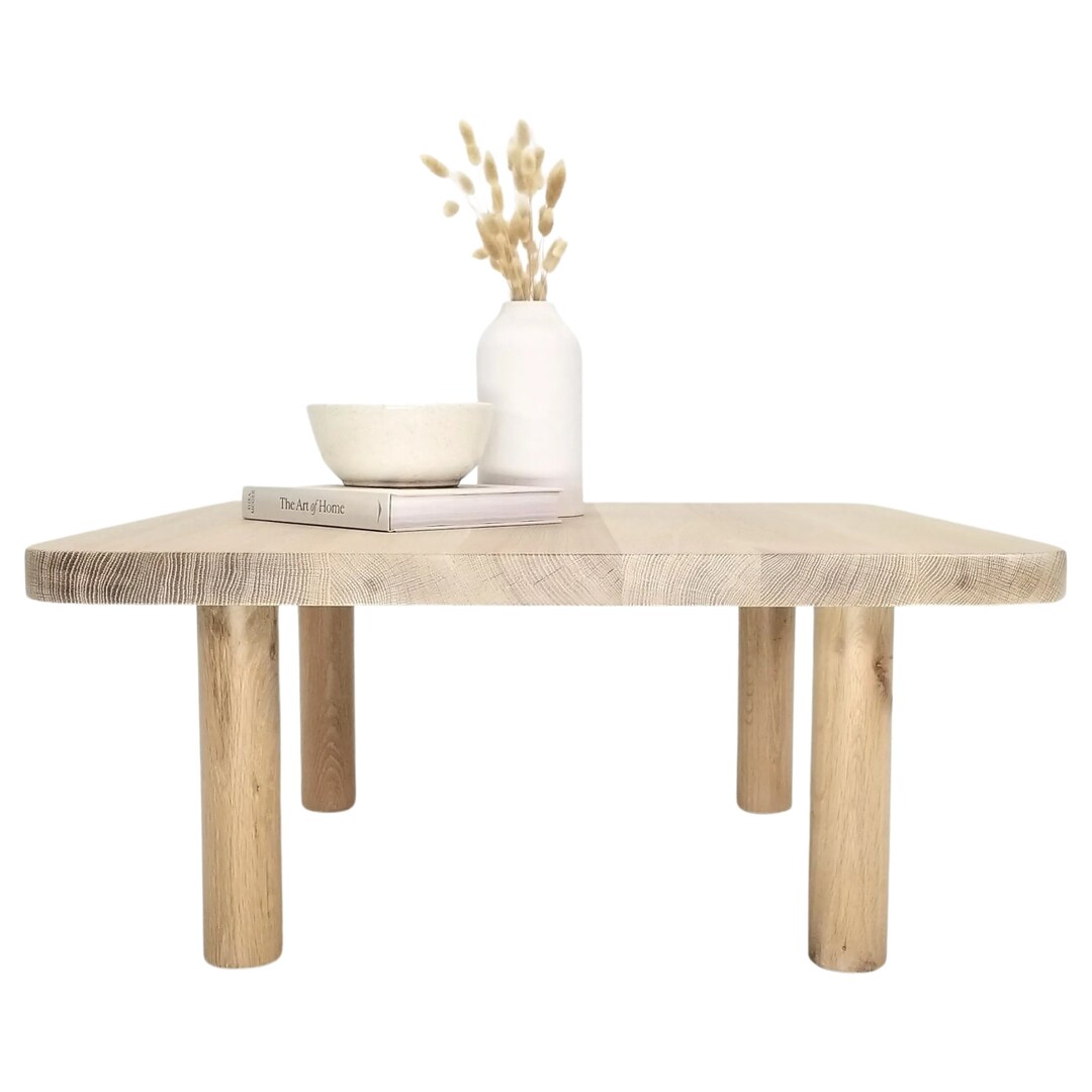 Custom Coffee Table CLOE Seawashed Quarter-sawn Oak, Square Top & Round ...
