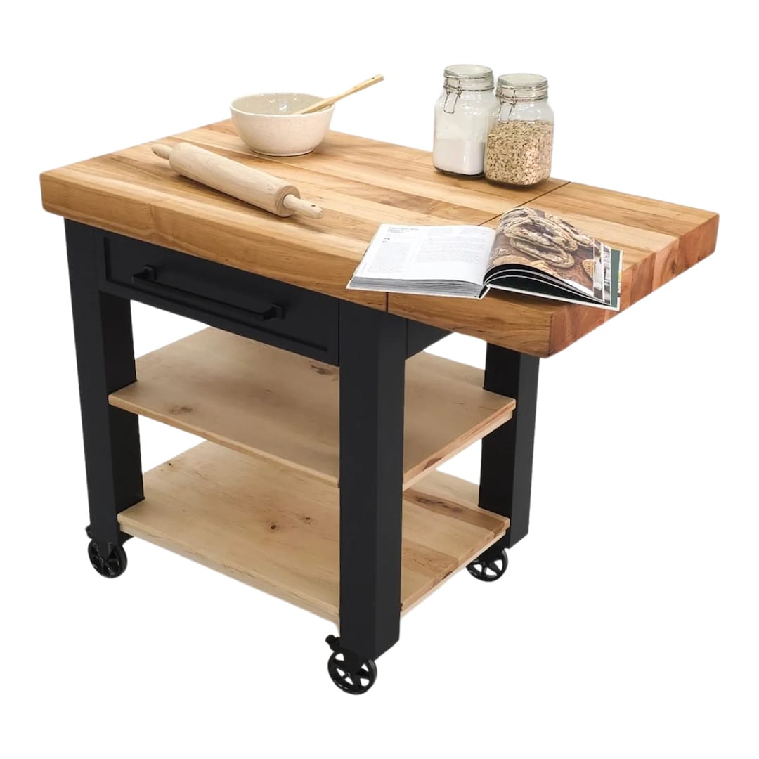 Custom NANN Butcher Block Cart With Drop Leaf Extension Sugar Maple ...