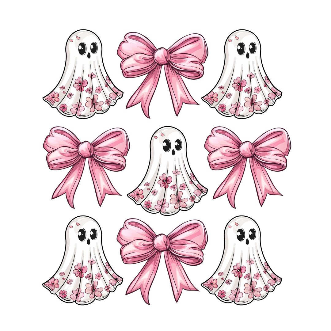 Pretty Ghost Halloween DTF Transfer: Pink Flower & Bows - Etsy