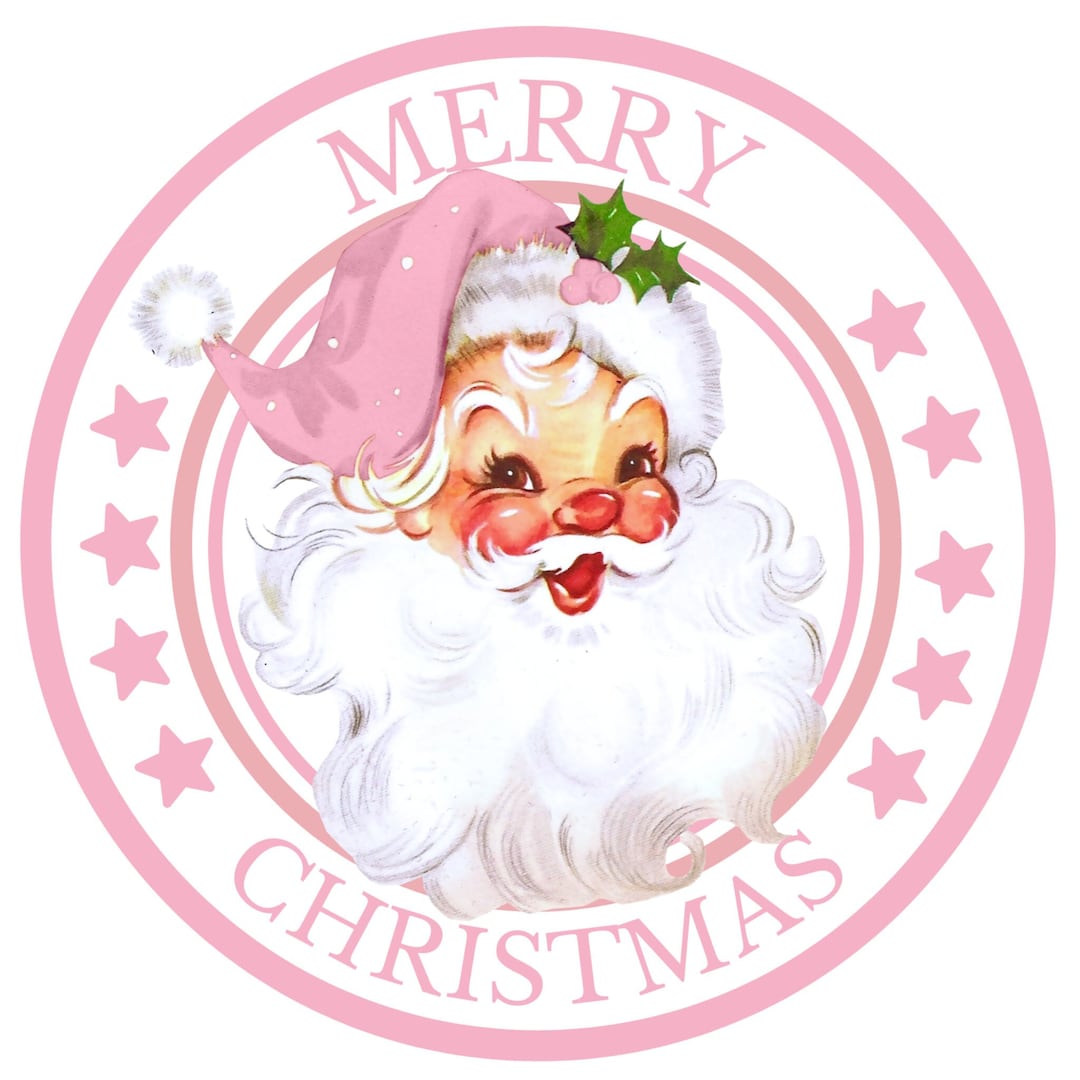 Merry Christmas-pink Santa Stamp, Pink Santa DTF, Custom Transfers ...