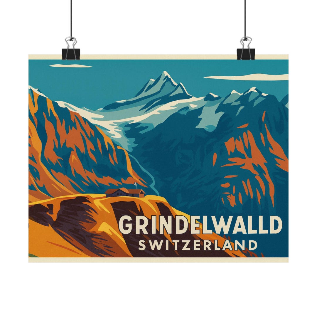 Vintage Grindelwald Switzerland Travel Poster: Mountain Landscape Art ...
