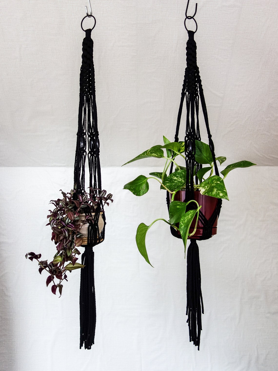 All Black Macrame Plant Hanger for Small or Medium Plant - Etsy