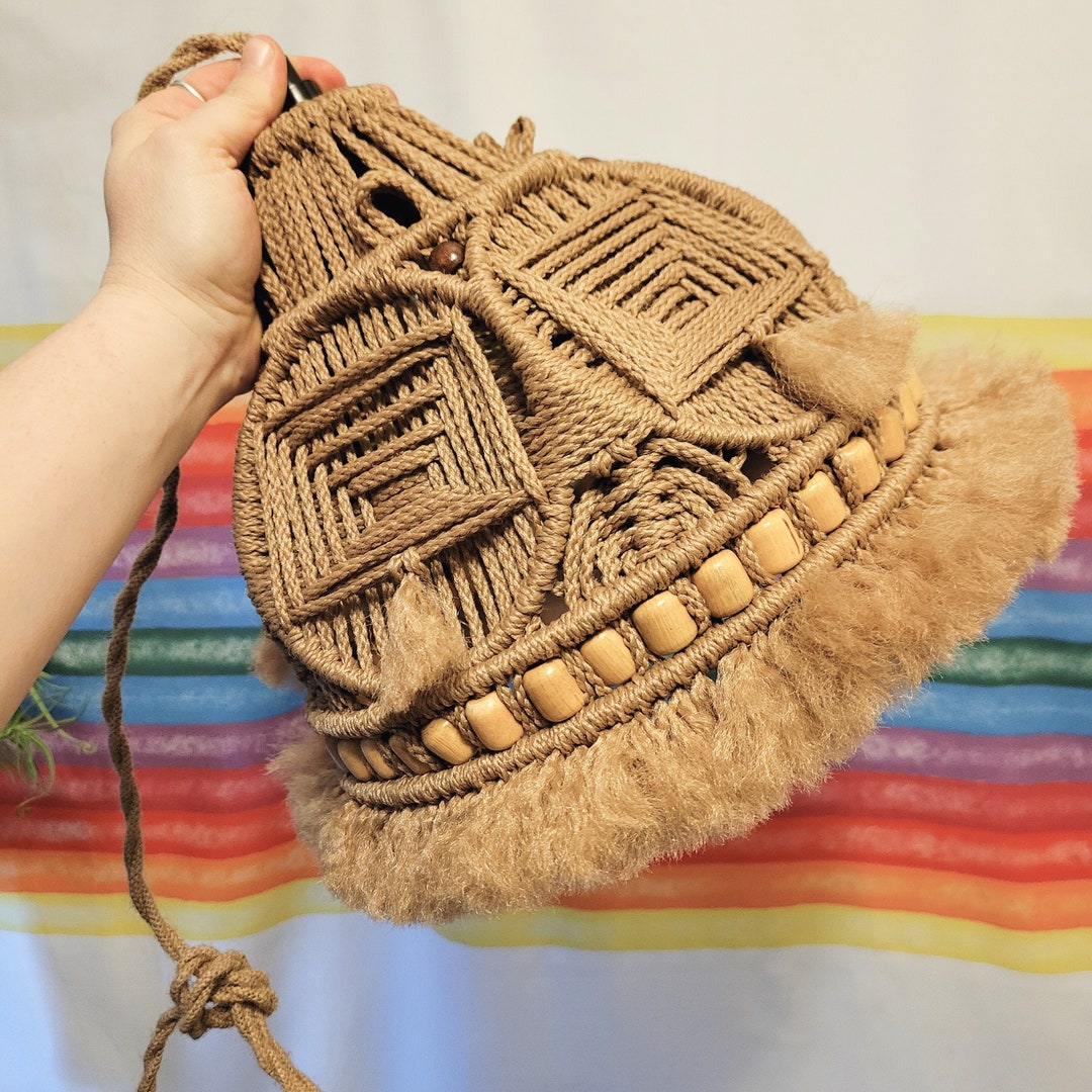 Handmade Hanging Lamp, Macrame Woven and Beaded Neutral Earth Tone Dome ...