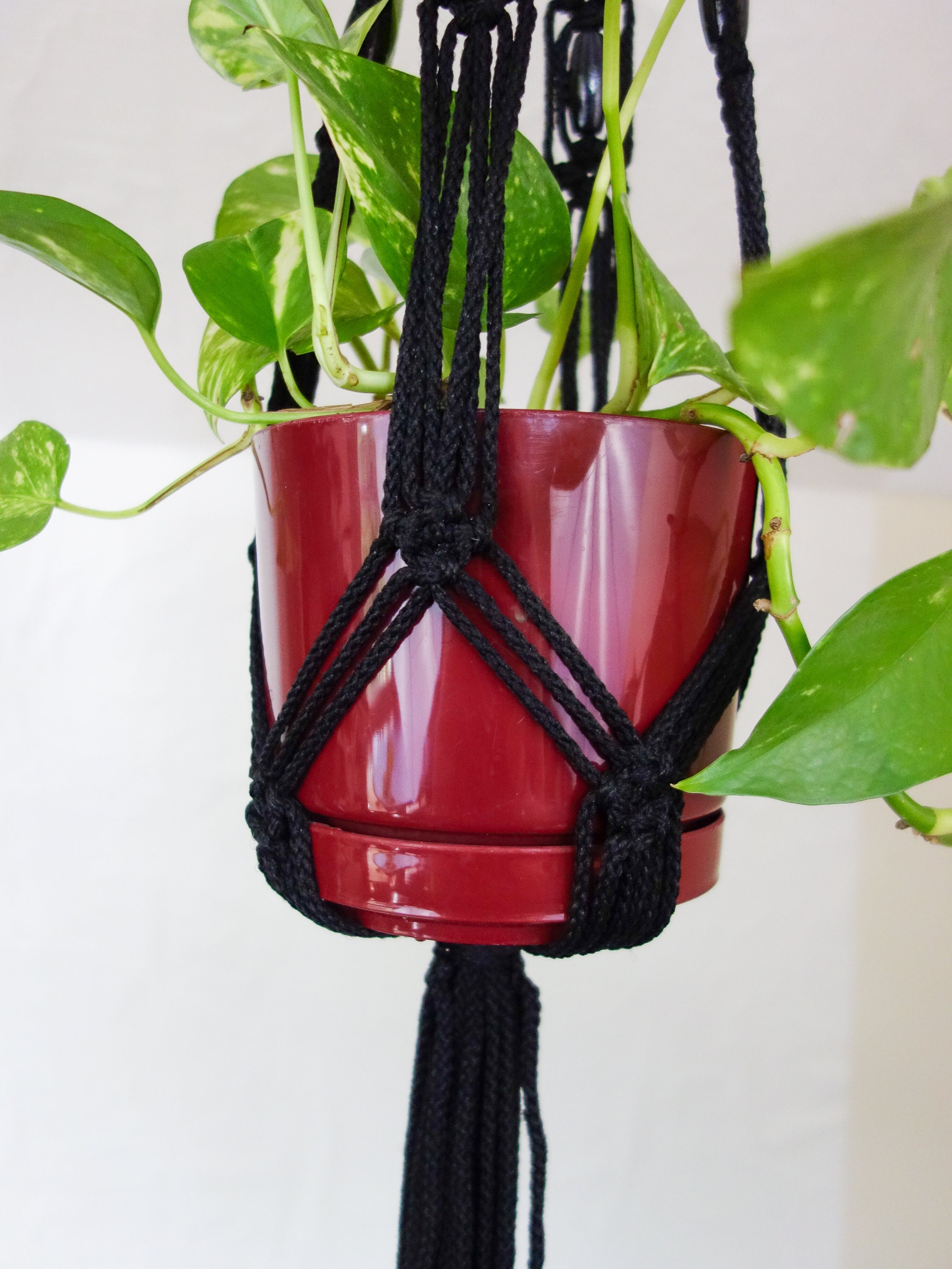 All Black Macrame Plant Hanger for Small or Medium Plant - Etsy