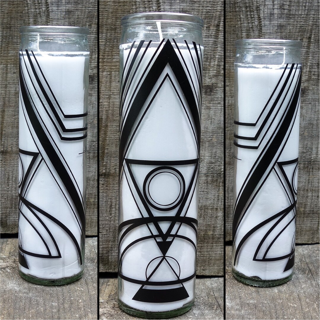Geometric 7 Day Candle Witchy Home Decor Occult Symbols Tall Glass ...