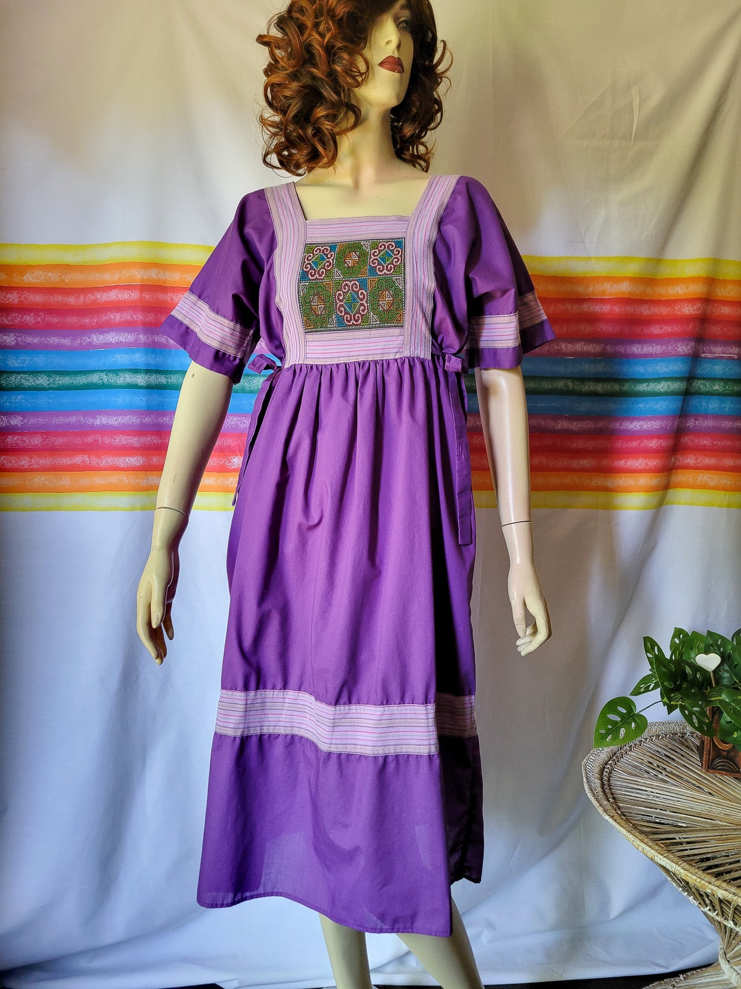 Peasant Smock Dress Size Xs-med, Vintage Cotton Short Sleeve Midi ...