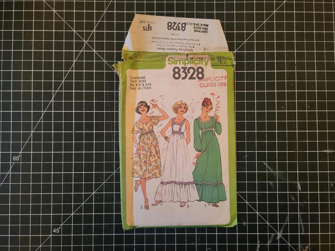 1977 Simplicity 8328 Bohemian Dress Sewing Pattern Size 9-12 Small, 70s Full Length Hippie With ...