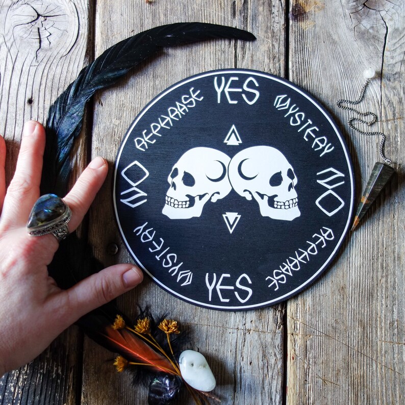 Skull Pendulum Board: Witchcraft Altar Divination Tool 6 1/2 Inch Wood ...