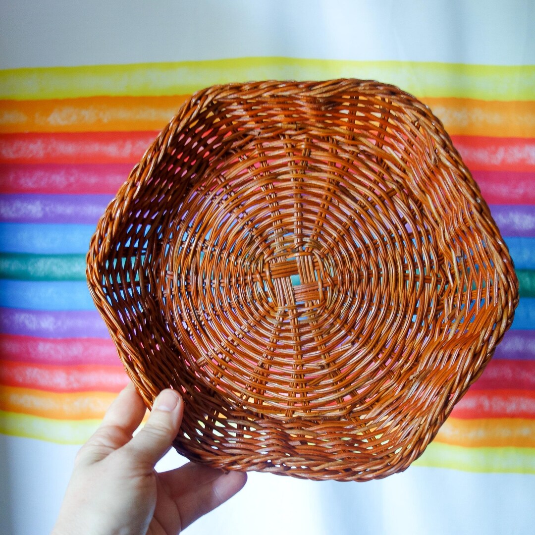 Set of 4 Vintage Hexagonal Wicker Basket 10.5" Dark Brown Rustic ...