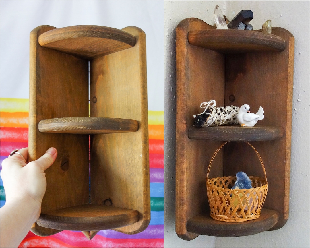 Vintage Hanging Wood Corner Wall Shelf 16 X 8 Handmade Unfinished ...