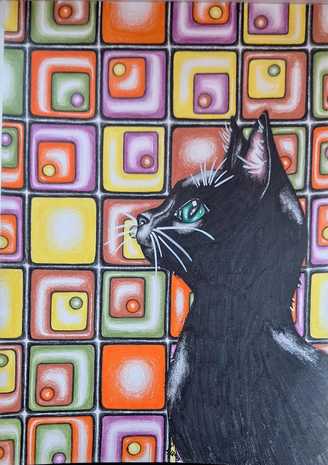Black Cat With 70s Wallpaper - Etsy