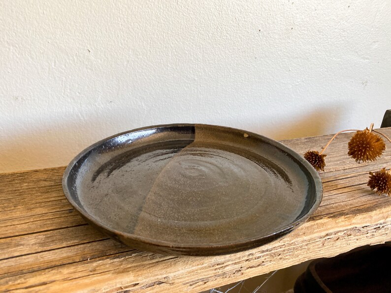Vintage Shallow Hand Turned Pottery Platter / Dark Serveware - Etsy