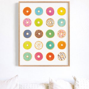 Donut Art Print, Watercolor Donut Art, Rainbow Donuts Art, Bakery Wall ...