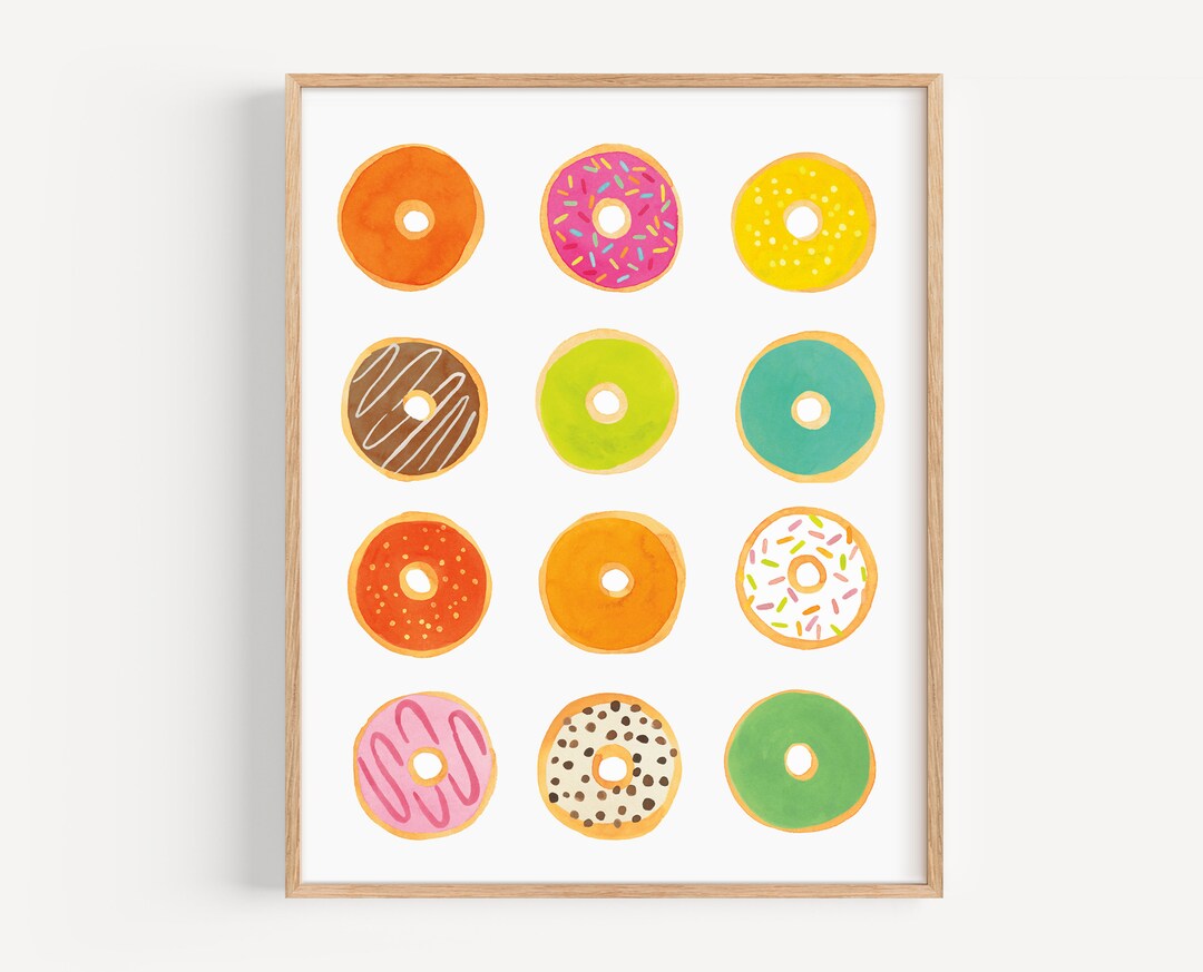 Donut Art Print, Watercolor Donut Art, Rainbow Donuts Art, Bakery Wall ...