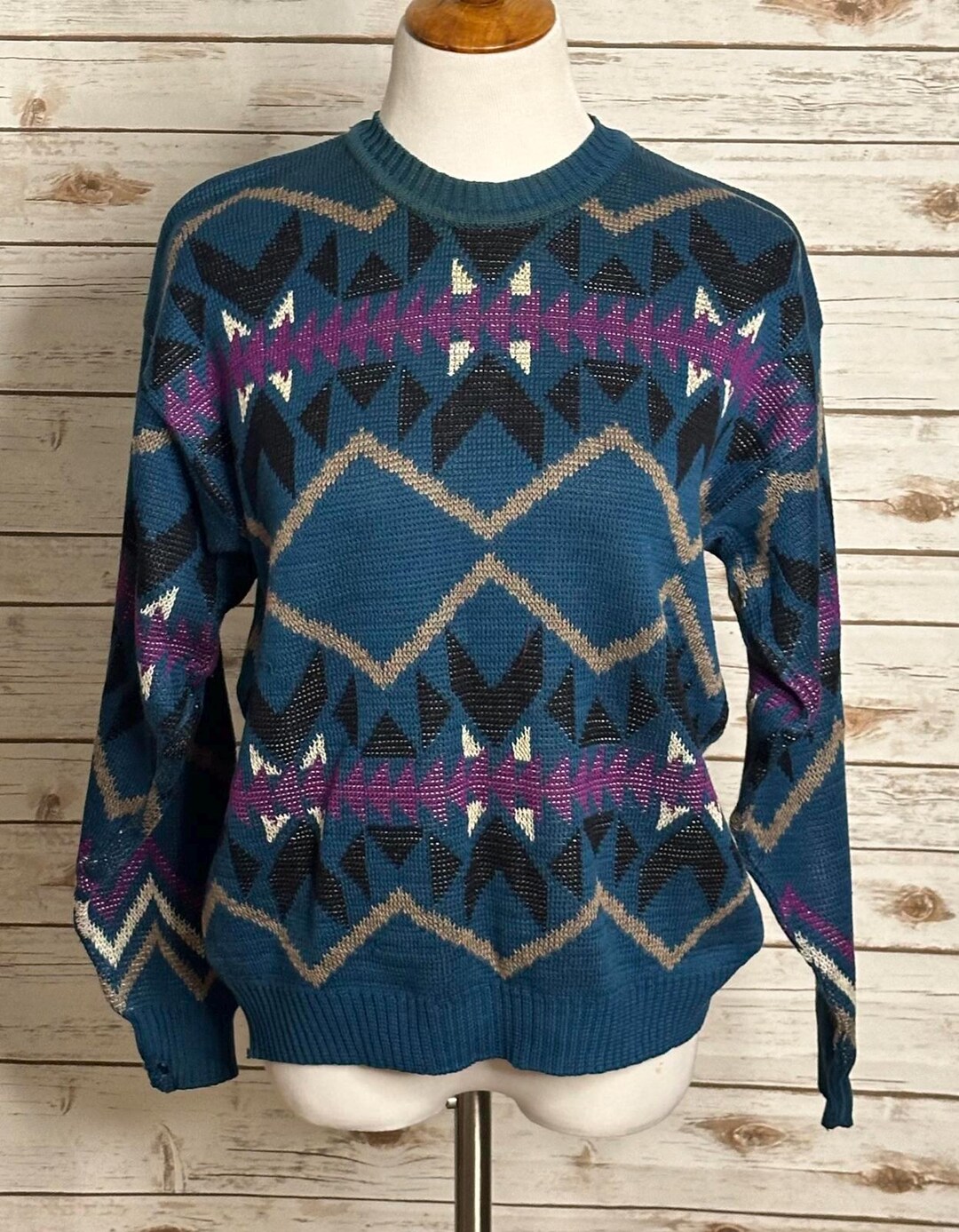 Vintage Perry Ellis Grandpacore Multicolored Cotton Pullover Sweater ...