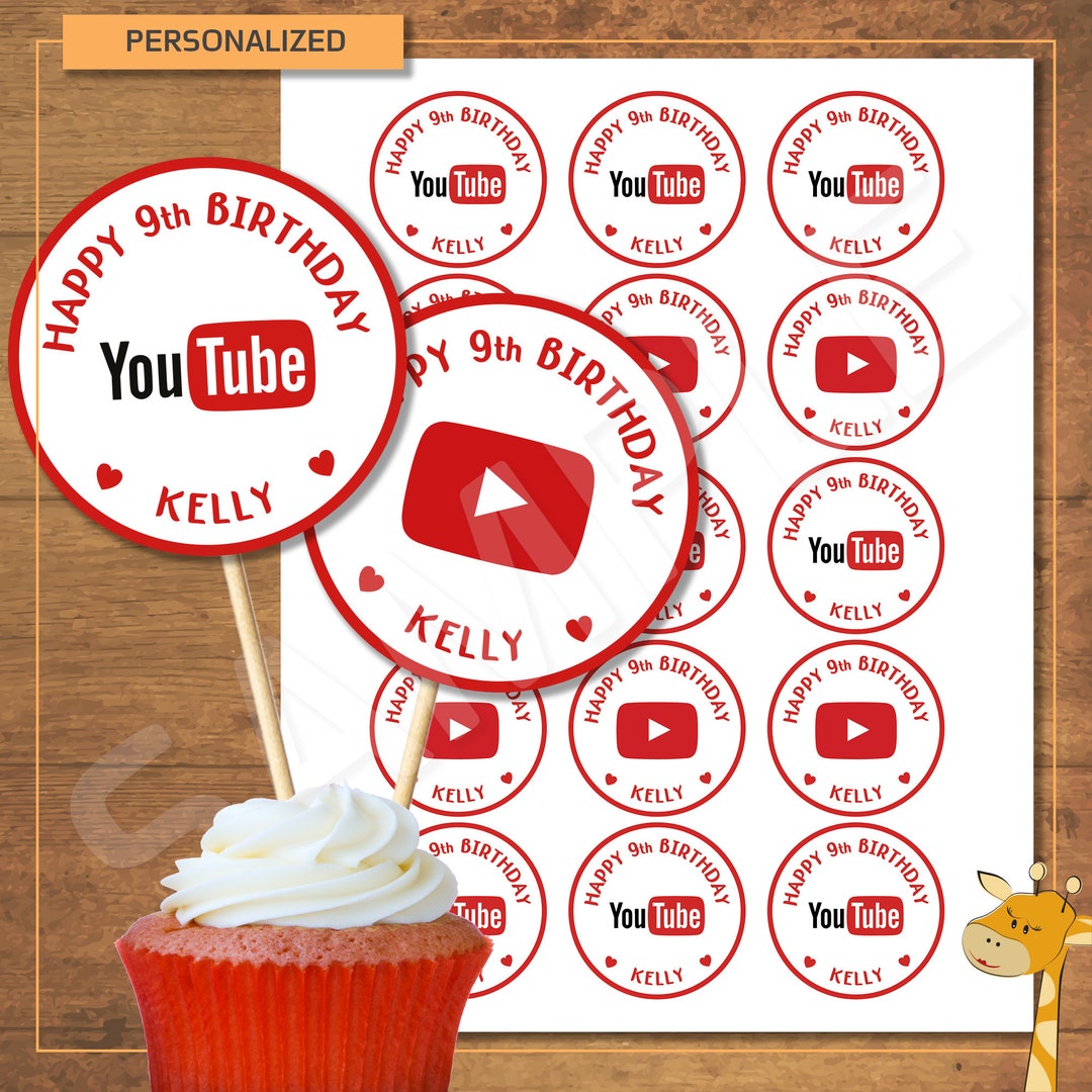 15 Youtube Cupcake Toppers PERSONALIZED, Birthday Party, Youtube Party ...