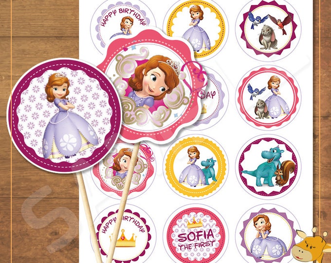 12 Sofia Cupcake Toppers Birthday Party, Sofia Party Instant Download ...