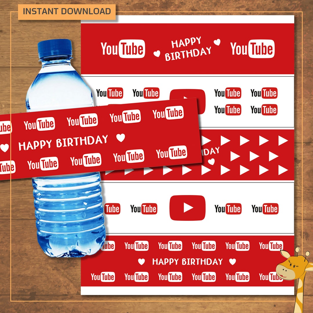 Youtube Water Bottle Label Birthday Party, Youtube Party - Instant ...