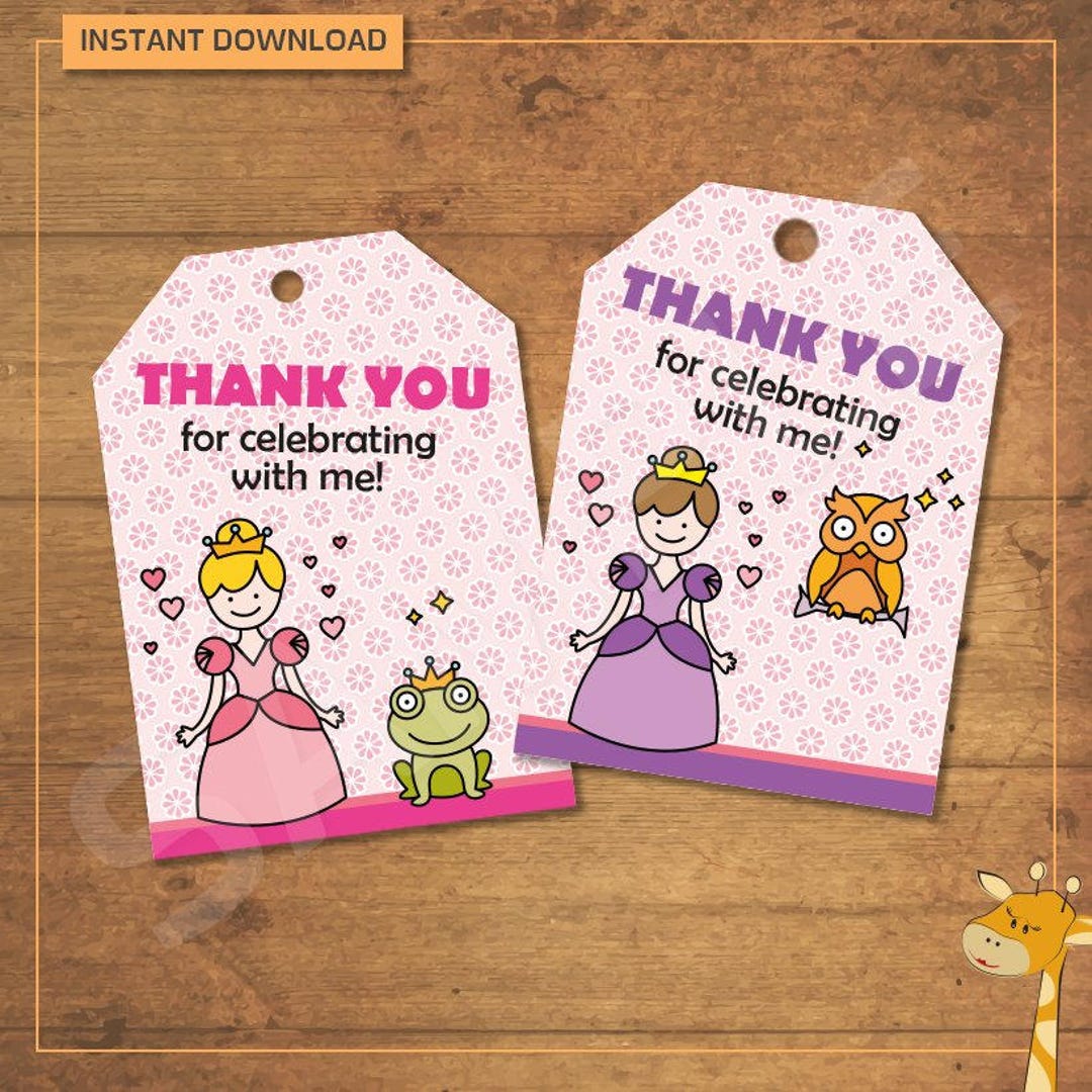 Princess Thank You Tags for Birthday Party, Princesses Party - Instant ...