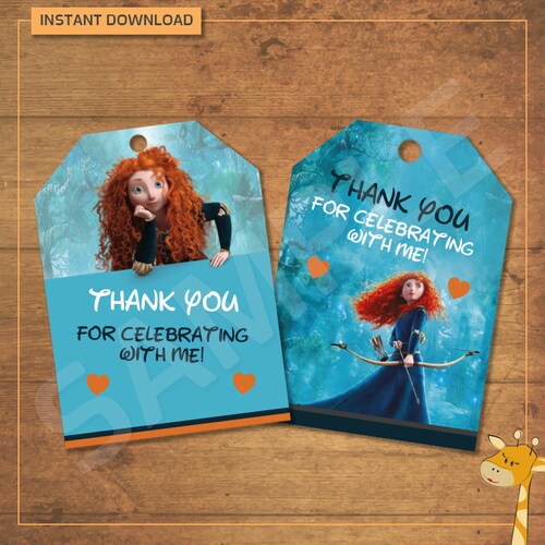 BRAVE Thank You Tags for Birthday Party Merida Party Pink - Etsy